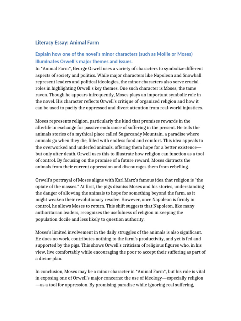 Animal Farm Essay Minor Character Moses-1 | PDF | George Orwell