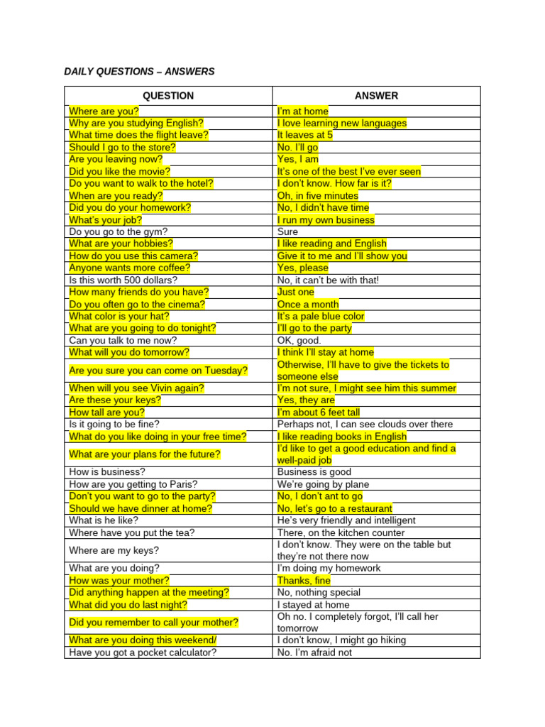 Daily Questions - Answers | PDF