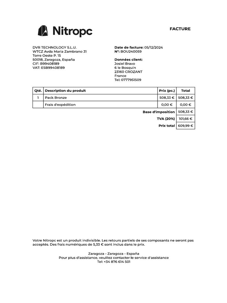 Facture PC Nitro | PDF