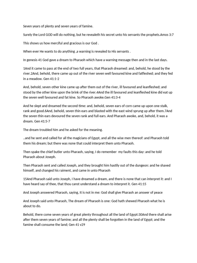 Joseph: Seven Years of Plenty & Famine | PDF | Bible | Jesus