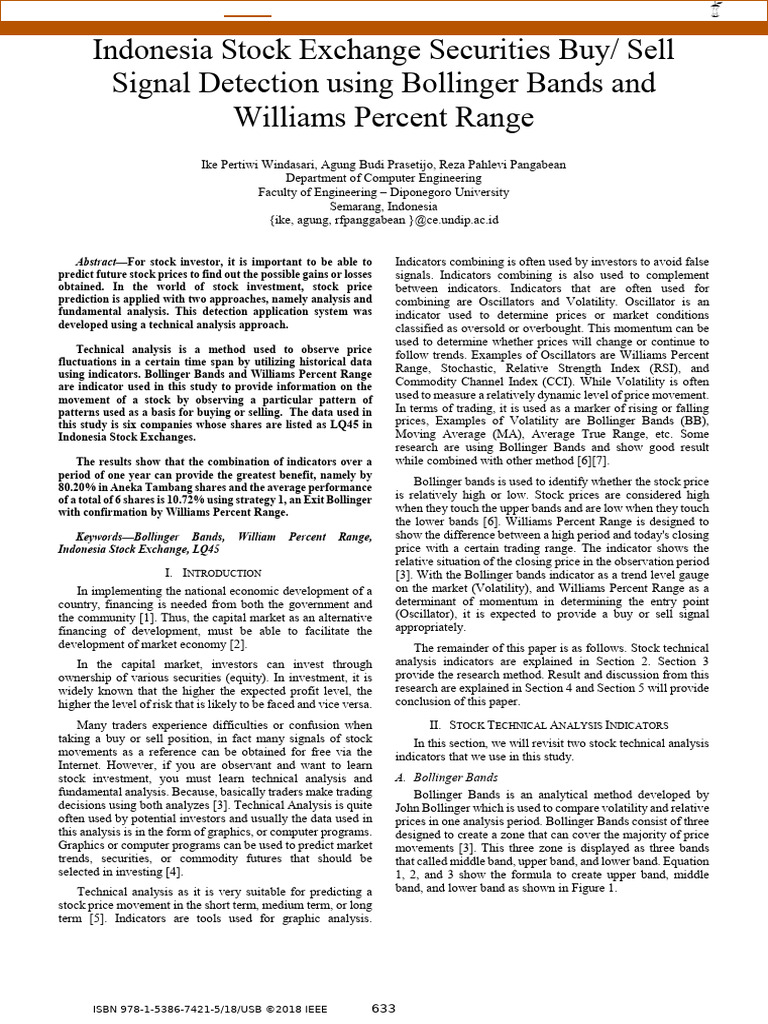 Buy & Sell Signal Detection Using Bollinger Bands and Williams Percent Range | PDF | Technical ...