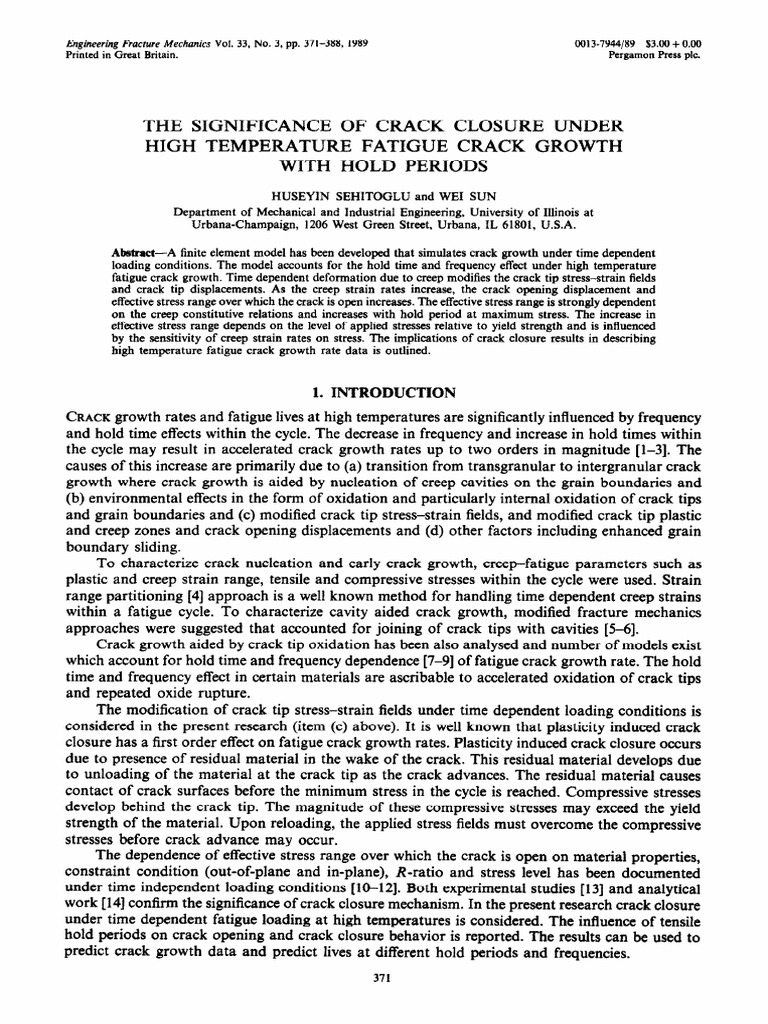 Engineering The Significance of Crack Closure Under High Temperature ...