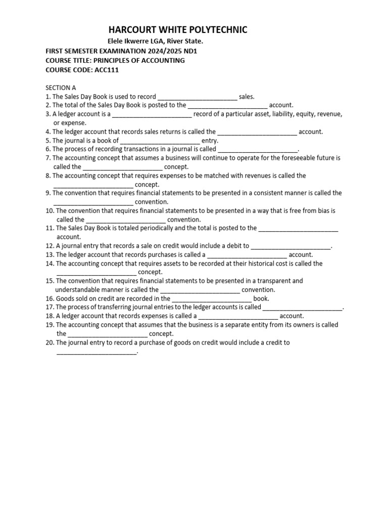 ACC111 Principles of Accounting Exam | PDF | Debits And Credits ...