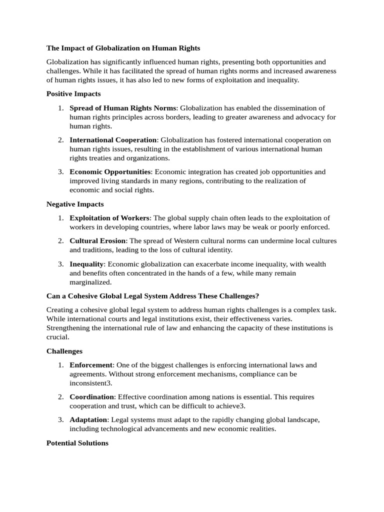 The Impact of Globalization on Human Rights and environmental issues ...