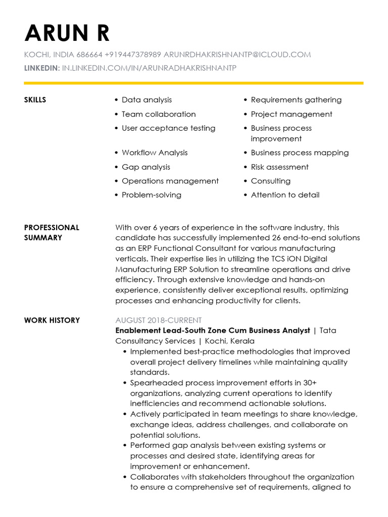 ERP Functional Consultant Profile | PDF | Business Process | Enterprise ...