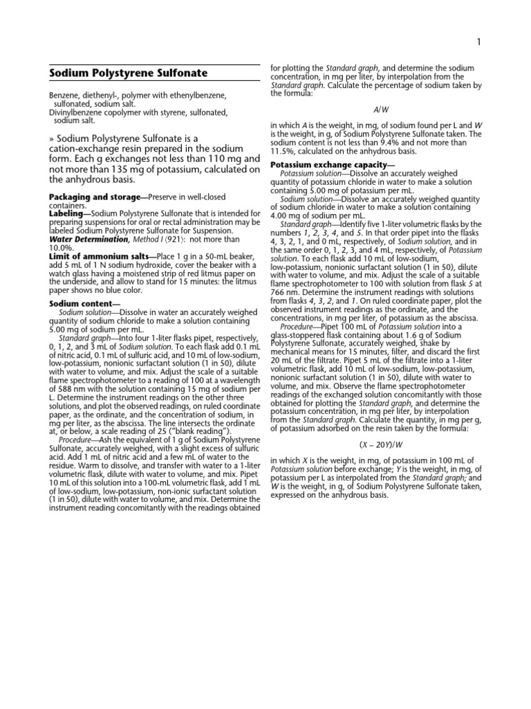 Sodium Polystyrene Sulfonate | PDF | Sodium | Potassium