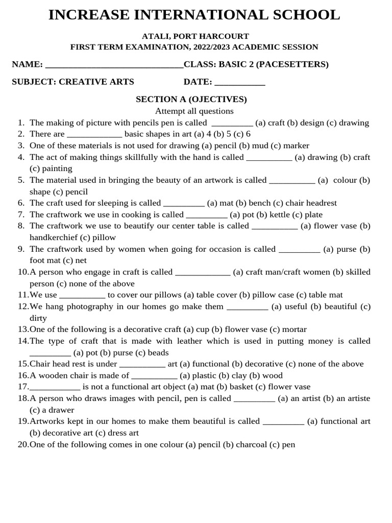 First Term Fine Art Examination | PDF | Drawing | Paintings