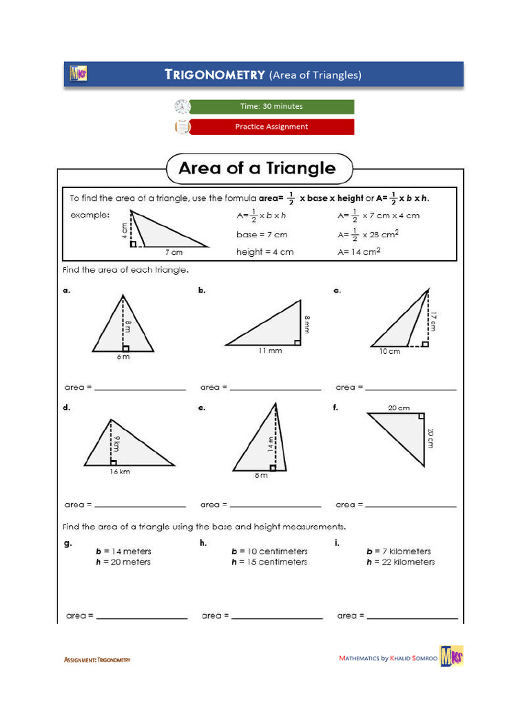 Area of Triangles 0.5 X Base X Height | PDF