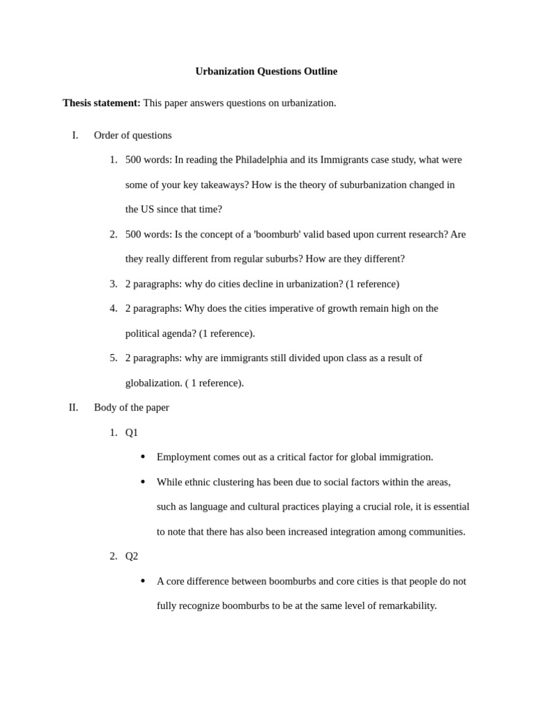Urbanization Questions-Outline | PDF | Politics And Race ...