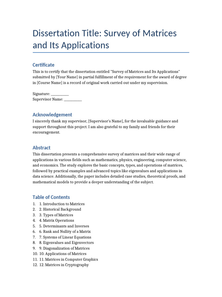 Survey of Matrices Dissertation | PDF