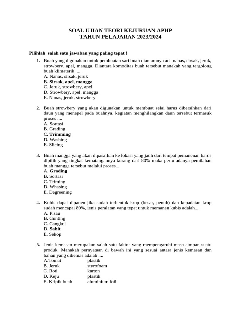 SOAL UJIAN TEORI KEJURUAN APHP | PDF