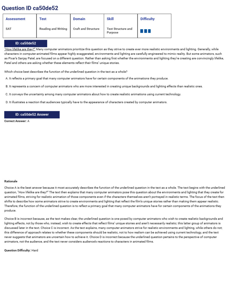 Text Structure and Purpose SAT Suite Question Bank - Results | PDF ...