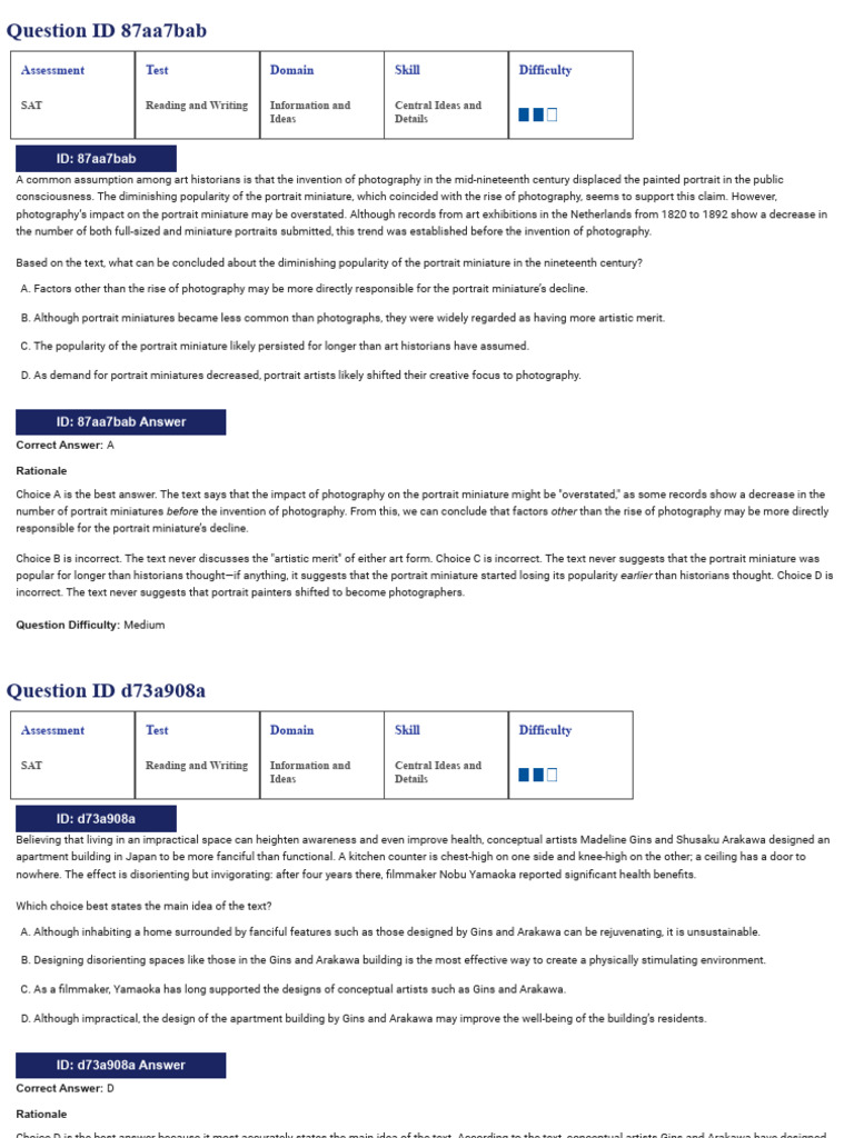Central Ideas and Details SAT Suite Question Bank - Results | PDF ...