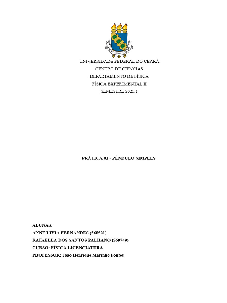 Prática 01 - Pêndulo Simples | PDF | Pêndulo | Massa