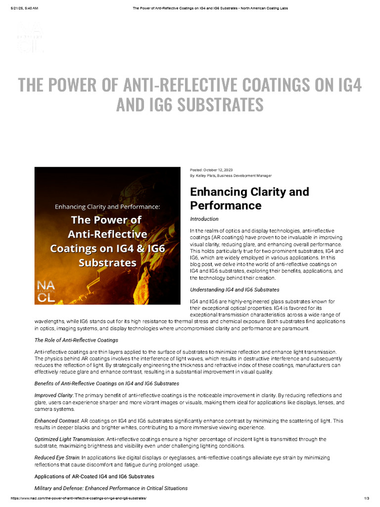 Anti-Reflective Coatings for IG4 & IG6 | PDF | Unmanned Aerial Vehicle ...