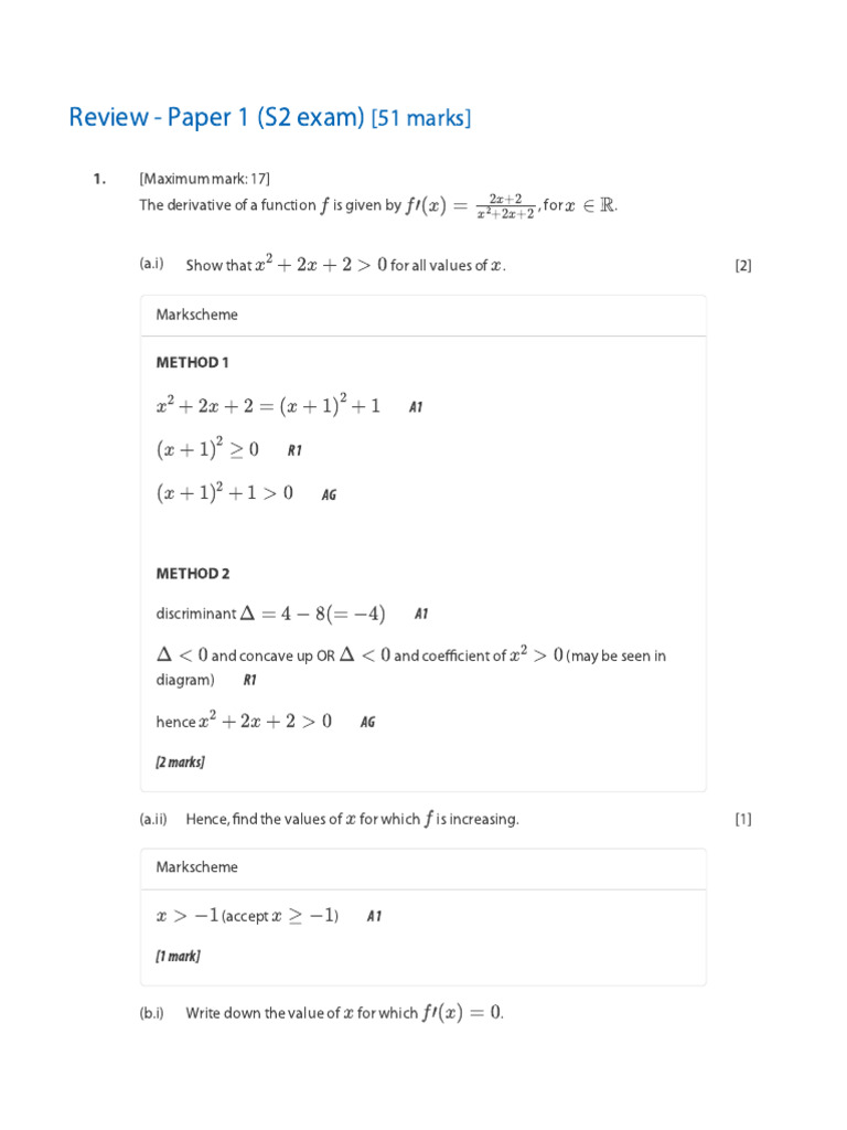 Review - Paper 1 (S2 Exam) (QP-MS) | PDF | Mathematics | Mathematical Analysis