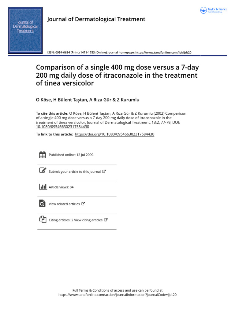 Comparison of A Single 400 MG Dose Versus A 7 Day 200 MG Daily Dose of ...