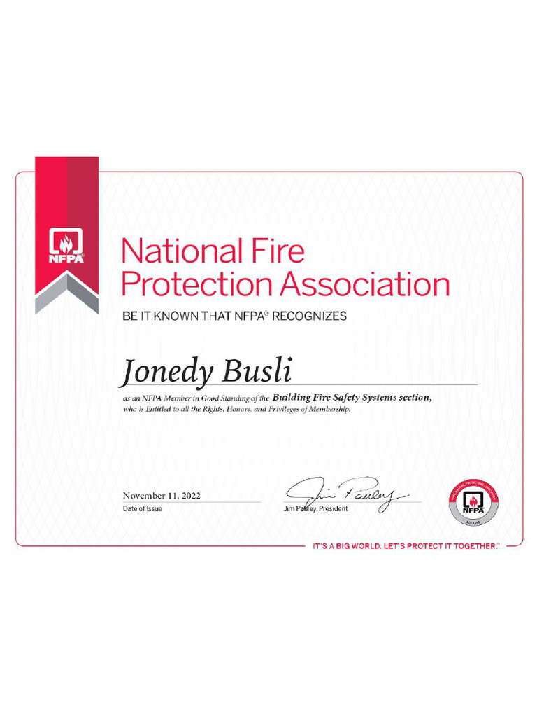 Sertifikat Nfpa - Jonedy Busli | PDF