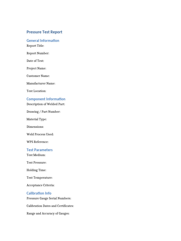 Pressure Test Report Template | PDF
