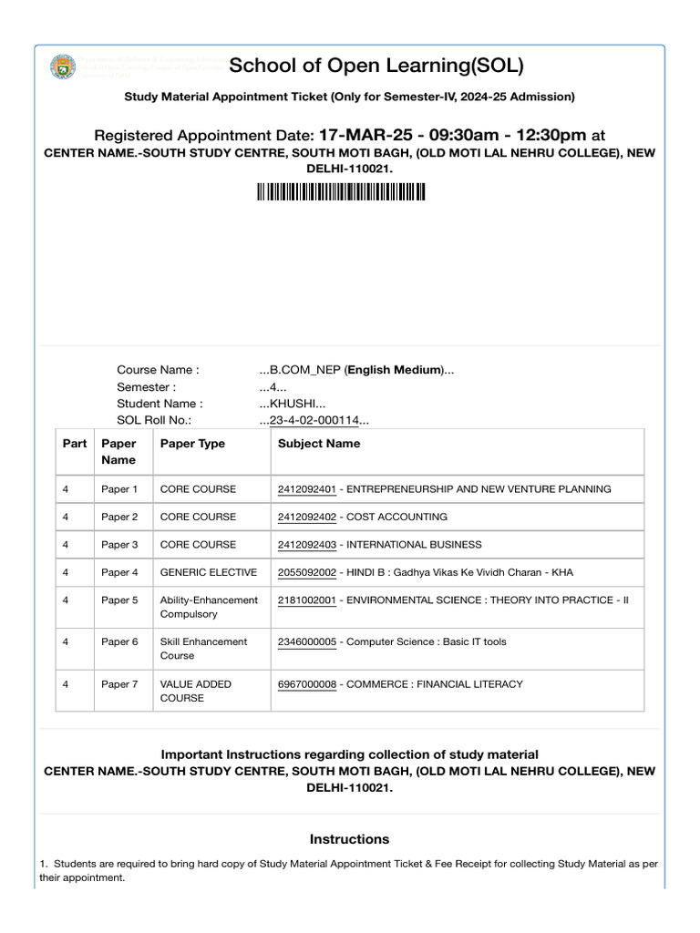 SOL Study Material Appointment | PDF