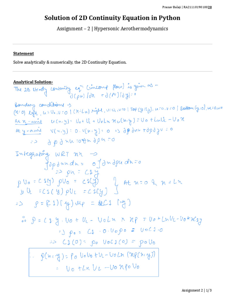 Solution of 2D Continuity Equation in Python | PDF | Applied Mathematics | Mathematical Analysis