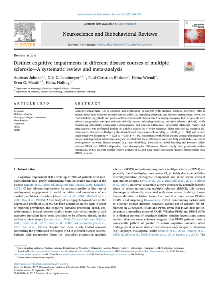 18-Johnen Neurosc Biobehavioral Reviews 2017 | PDF | Multiple Sclerosis ...
