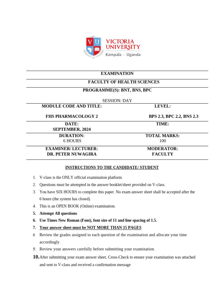 Pharmacology 2 Examination For BPC 2.3 BPC 2.2 BNS 2.3 | PDF | Diabetes ...