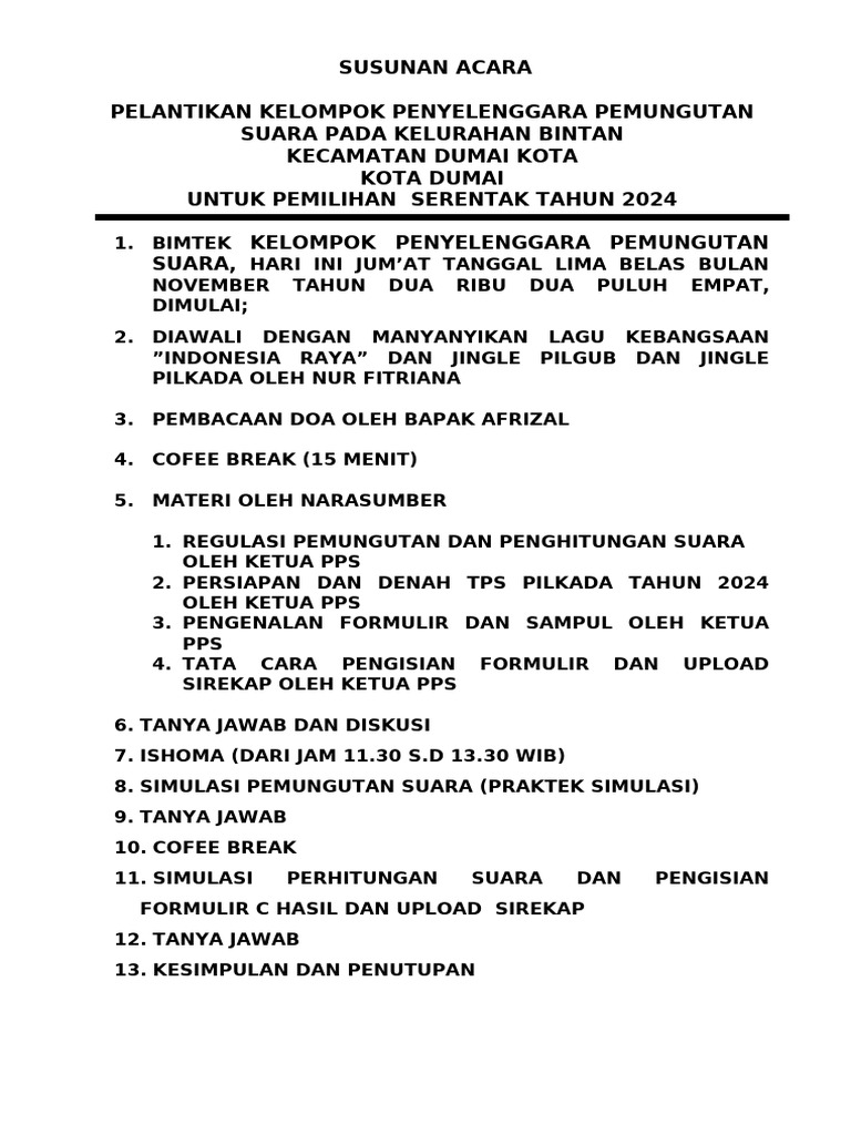 SUSUNAN ACARA BIMTEK | PDF