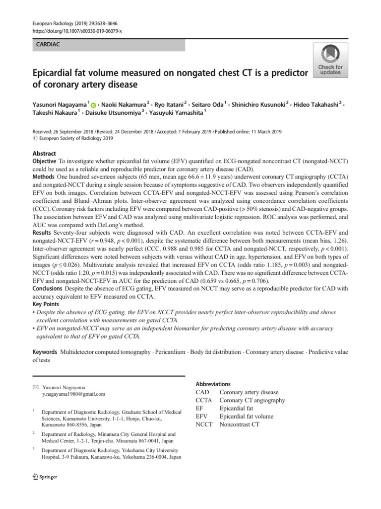 Epicardial Fat Volume as CAD Predictor | PDF | Atheroma ...