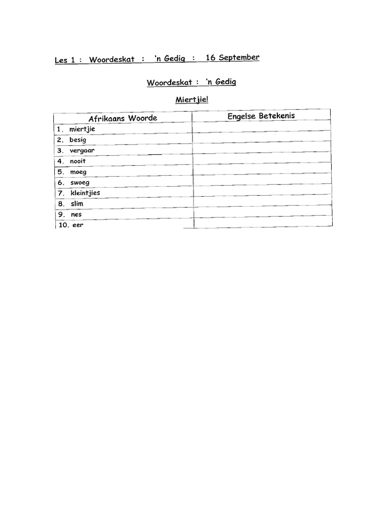 1 Woordeskat Miertjie | PDF