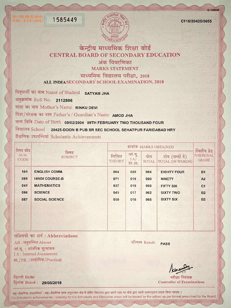 10th Certificate - Compressed | PDF