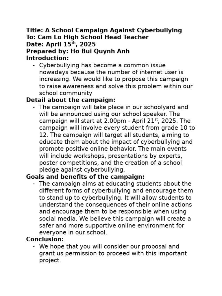 School Campaign Against Cyberbullying | PDF