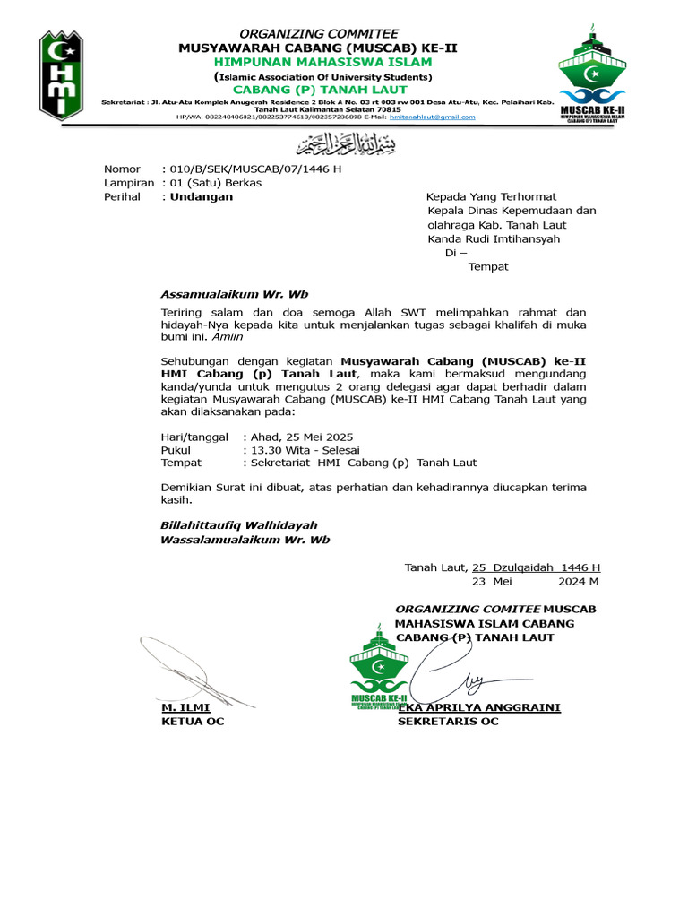 Undangan MUSCAB HMI Tanah Laut 2025 | PDF
