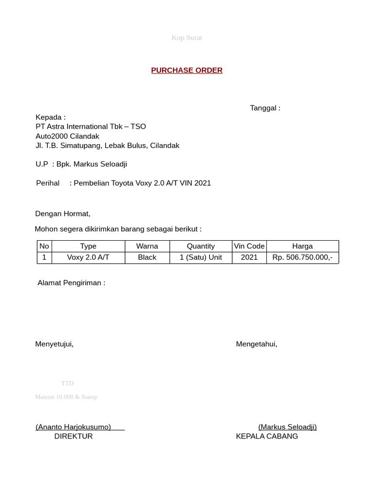 Contoh PO Perusahaan | PDF