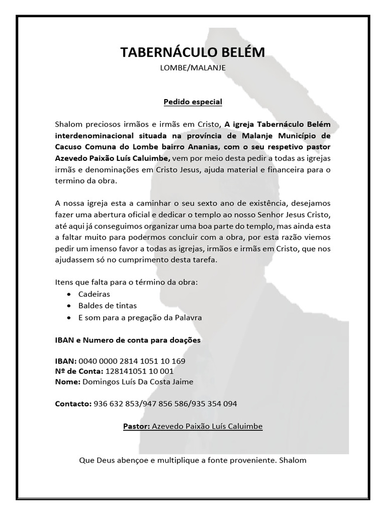 Tabernáculo Belém - Lombe - 091845 | PDF
