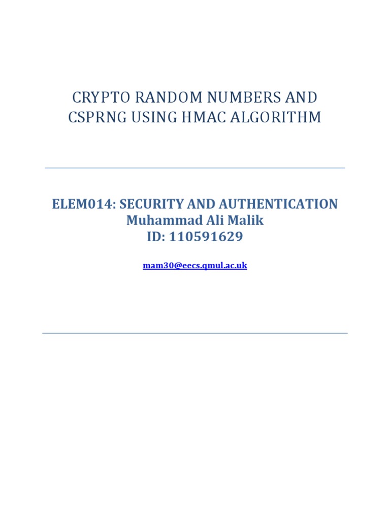 Crypto Random Numbers And Csprng Using Hmac Algorithm Submitted Pdf Key Cryptography