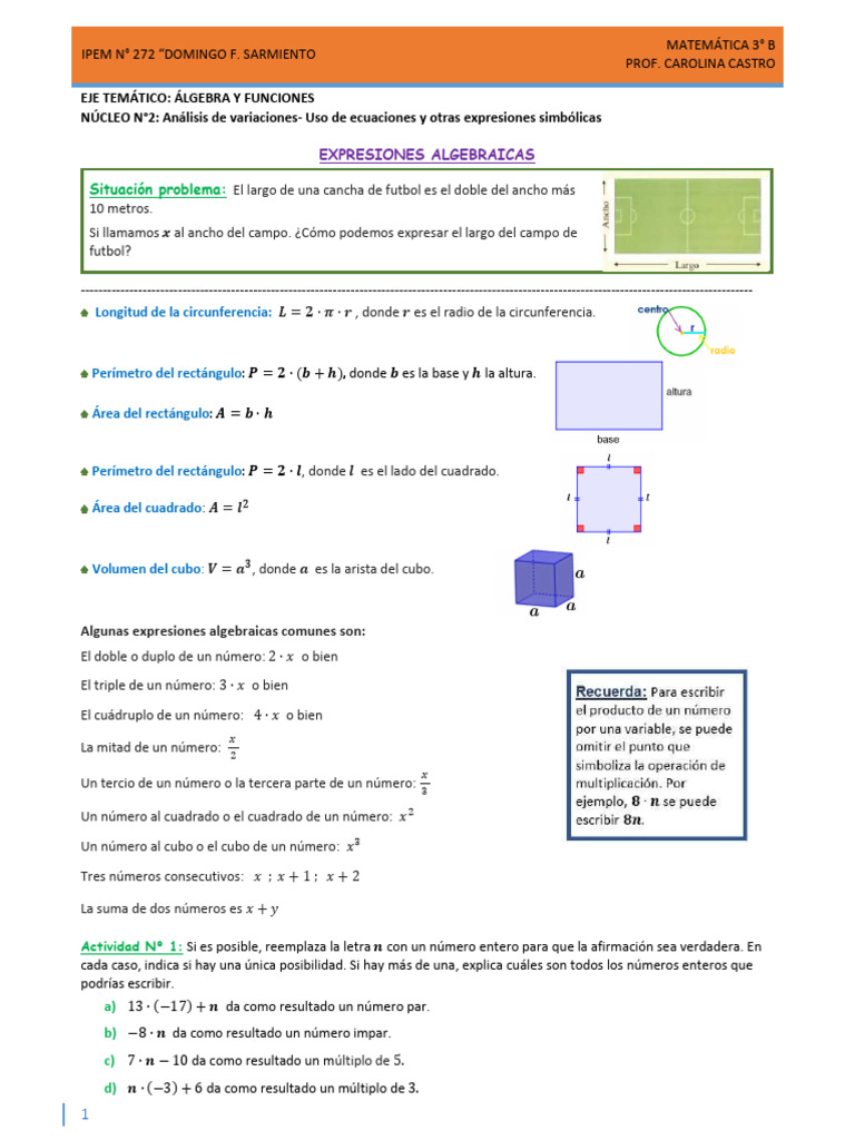 3° B - MATEMATICA - Ecuaciones Lineales | PDF | Ecuaciones | Fórmula