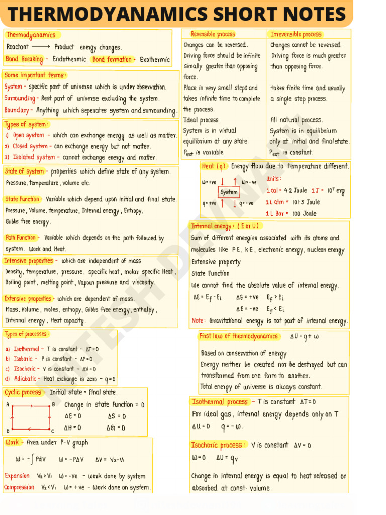 Thermodynamics Short Notes - Nitesh Devnani | PDF | Physical Chemistry ...