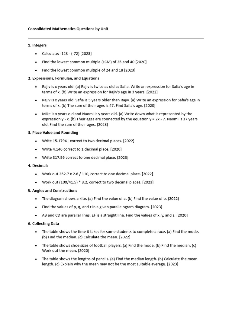 Consolidated List of Questions (2023,2022,2020) | PDF | Euclidean ...