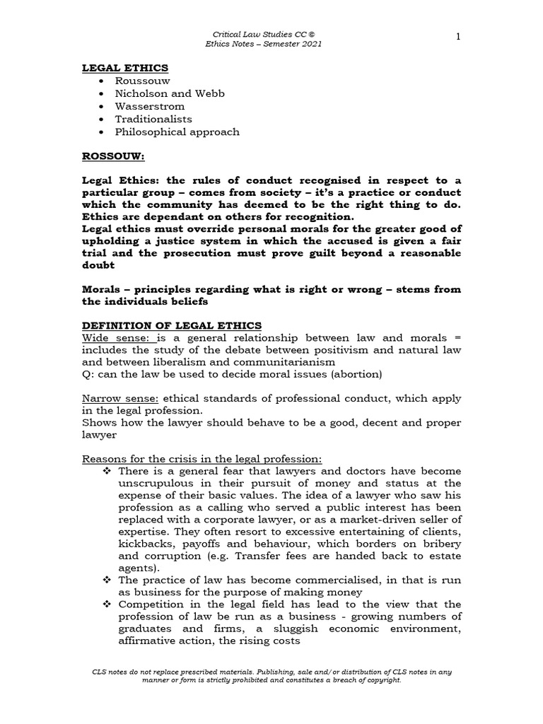 ethics-notes-2021 | PDF | Morality | Lawyer