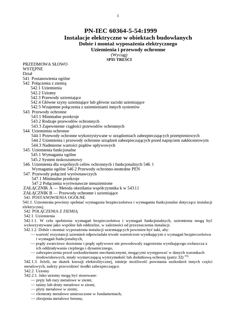 PN-IEC 60364-5!54!1999 Uziemienia I Przewody Ochronne | PDF