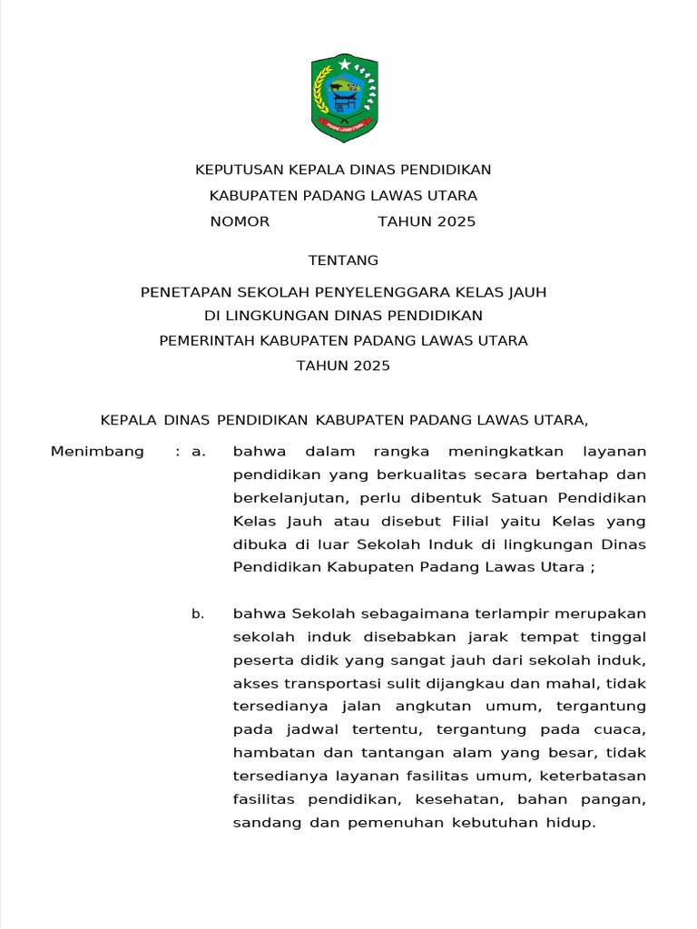 SK Penetapan Kelas Jauh | PDF