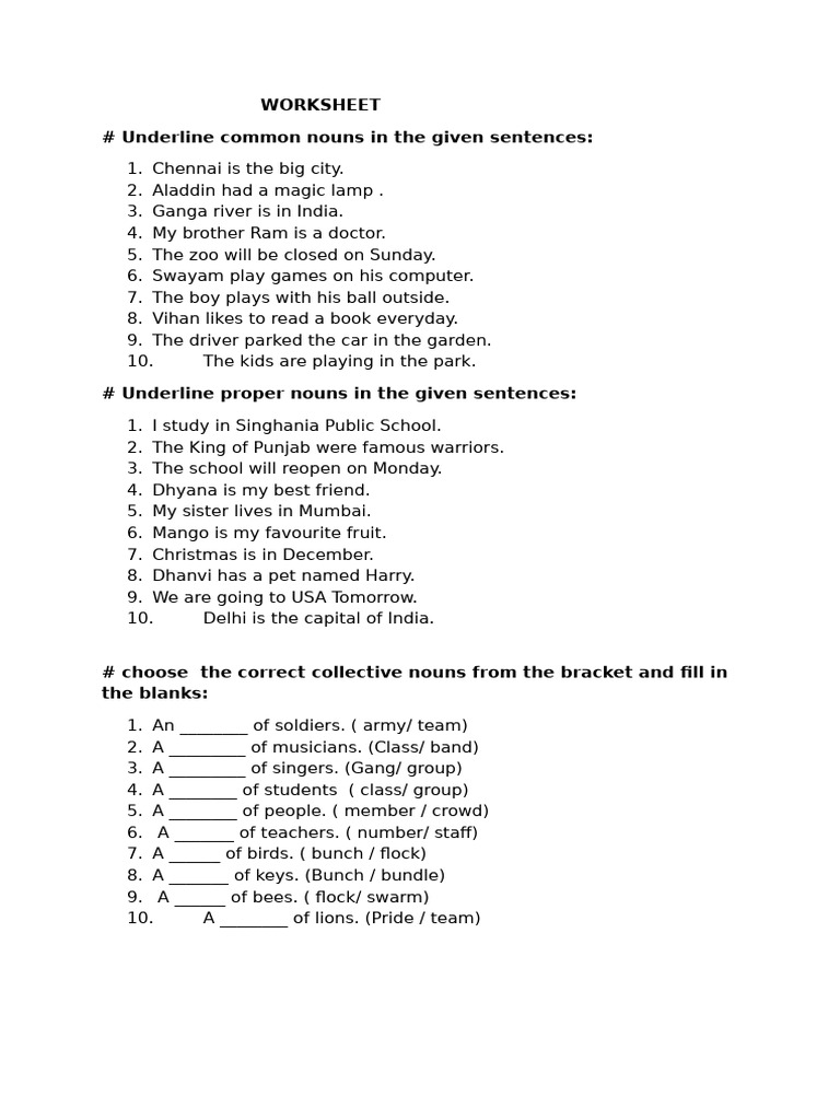 English II (Nouns) Worksheet | PDF