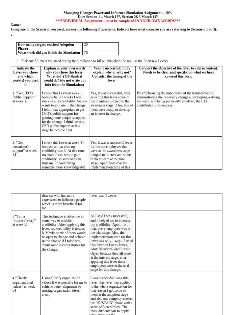 Simulation Assignment Managing Change | PDF | Credibility | Simulation