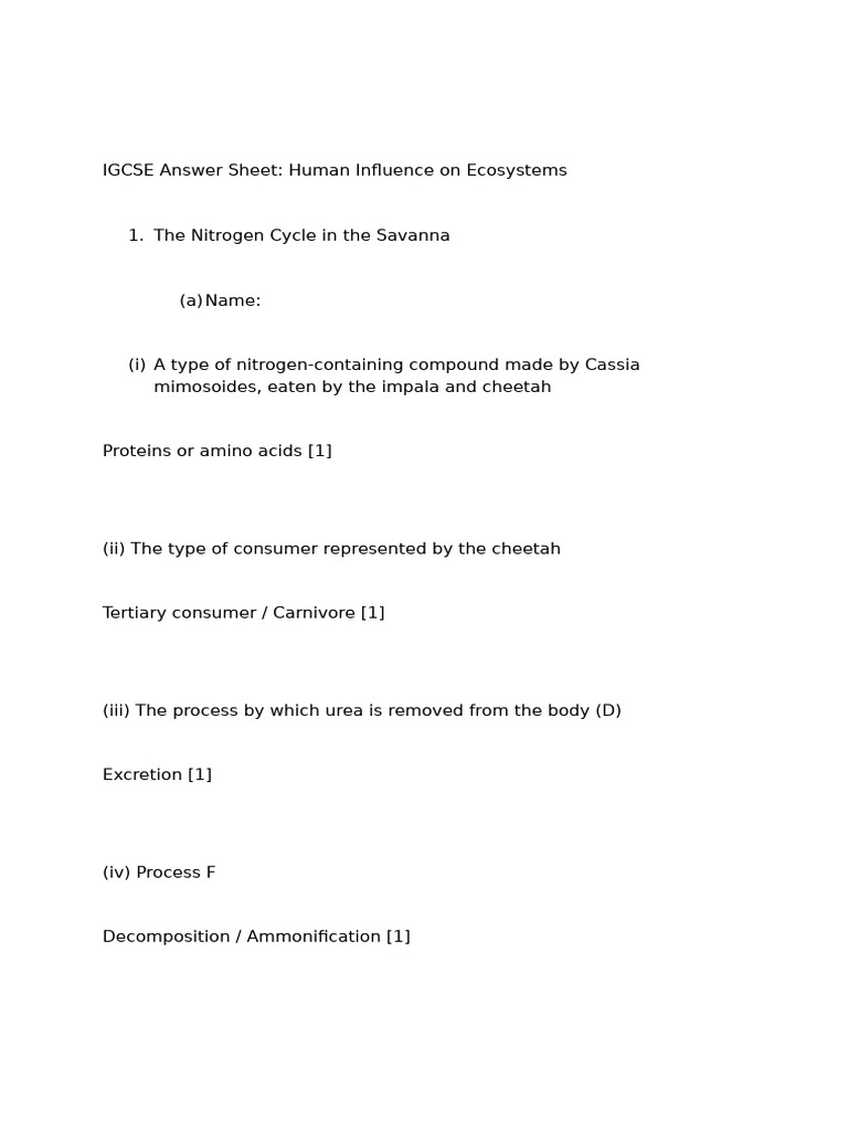 Answer Sheet of Human Influence On Eco T | PDF | Plant Nutrition ...