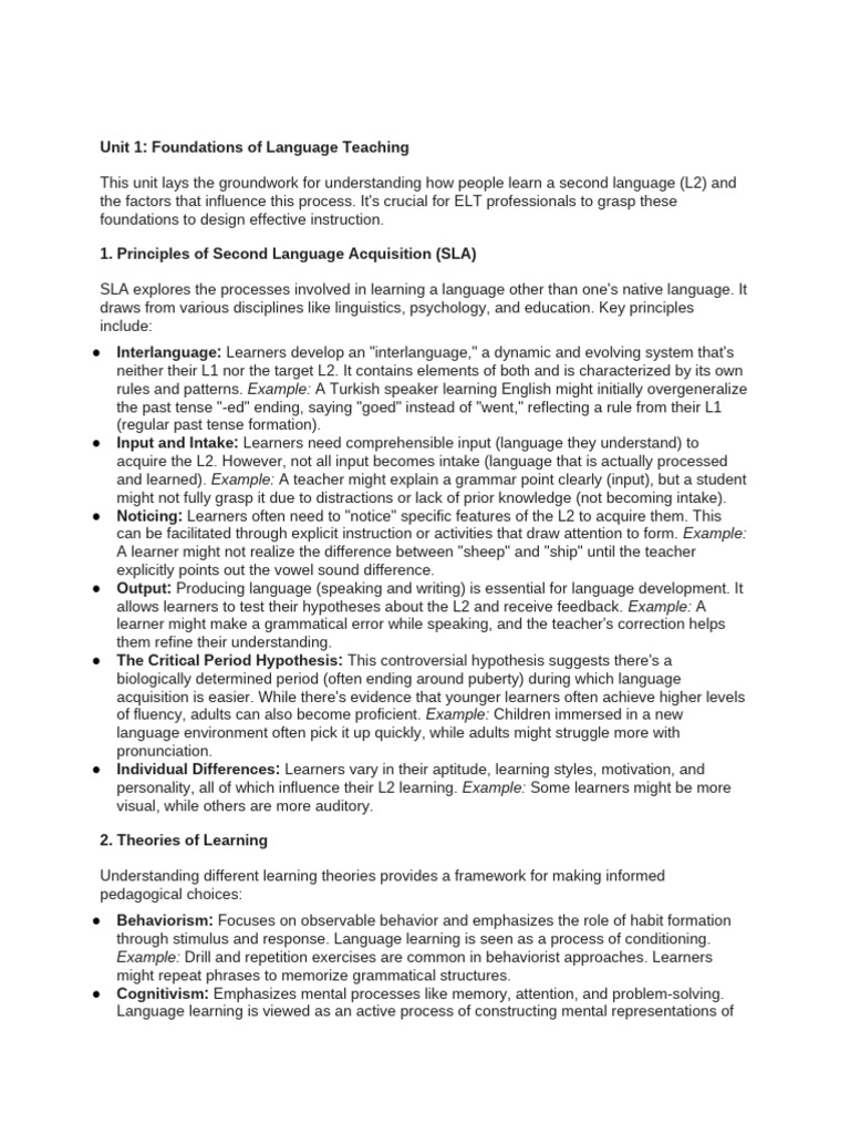 Unit 1 Foundations of Language Teaching | PDF | Second Language ...