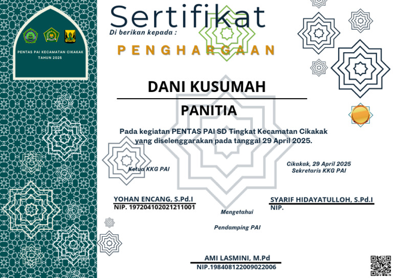 Sertifikat Panitia Dani Kusuma | PDF