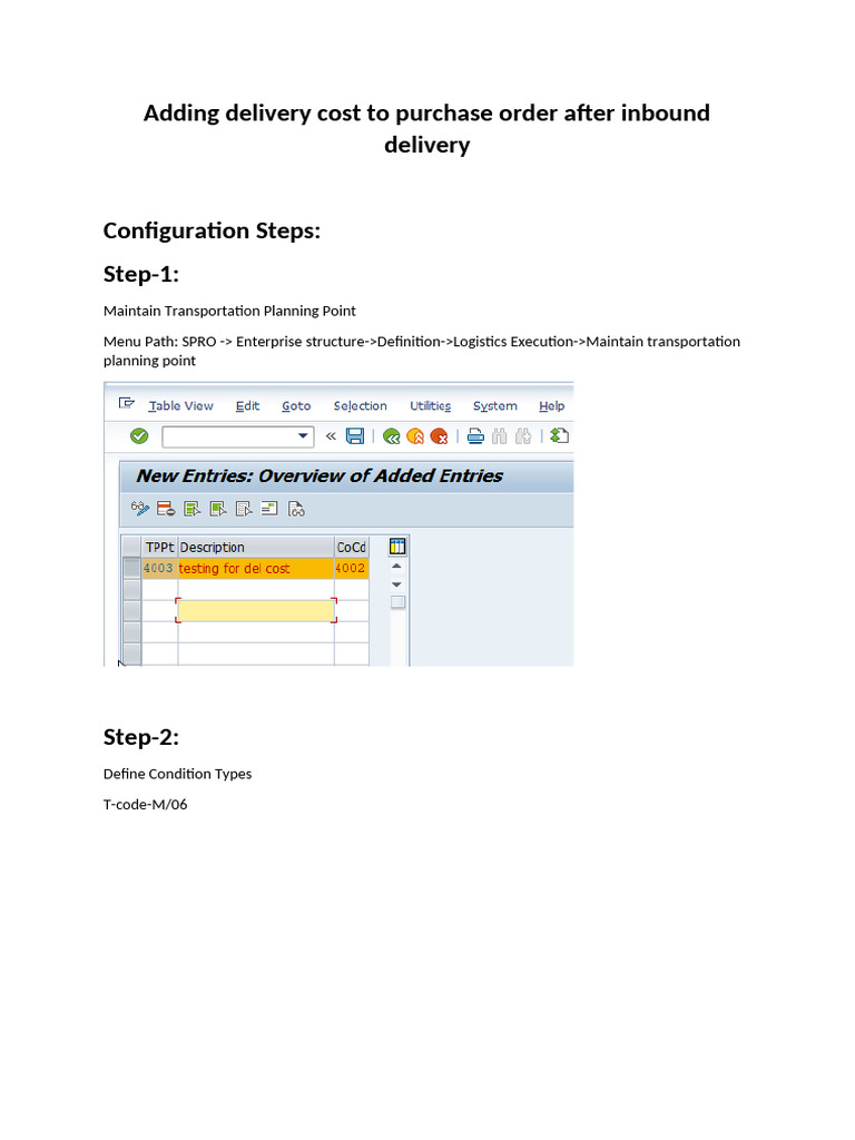 Adding Delivery Cost To Purchase Order After Inbound Delivery | PDF