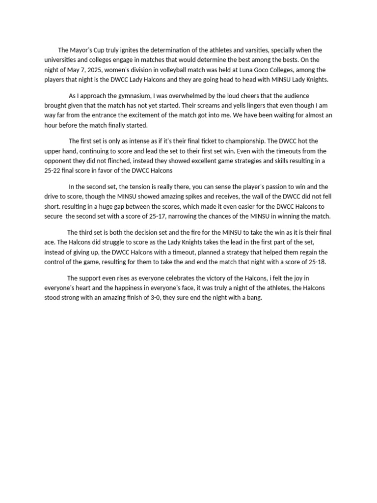 Volleyball Reaction Paper | PDF