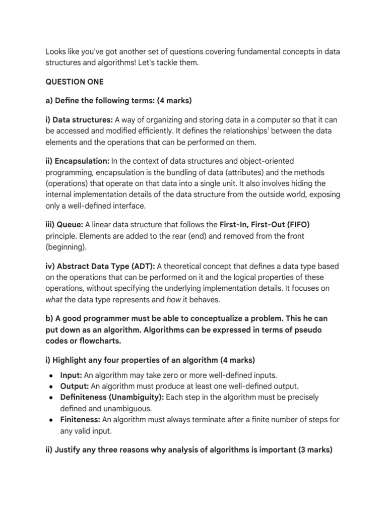 A) Define The Following - Terms - (4 Marks) ... | PDF | Time Complexity ...